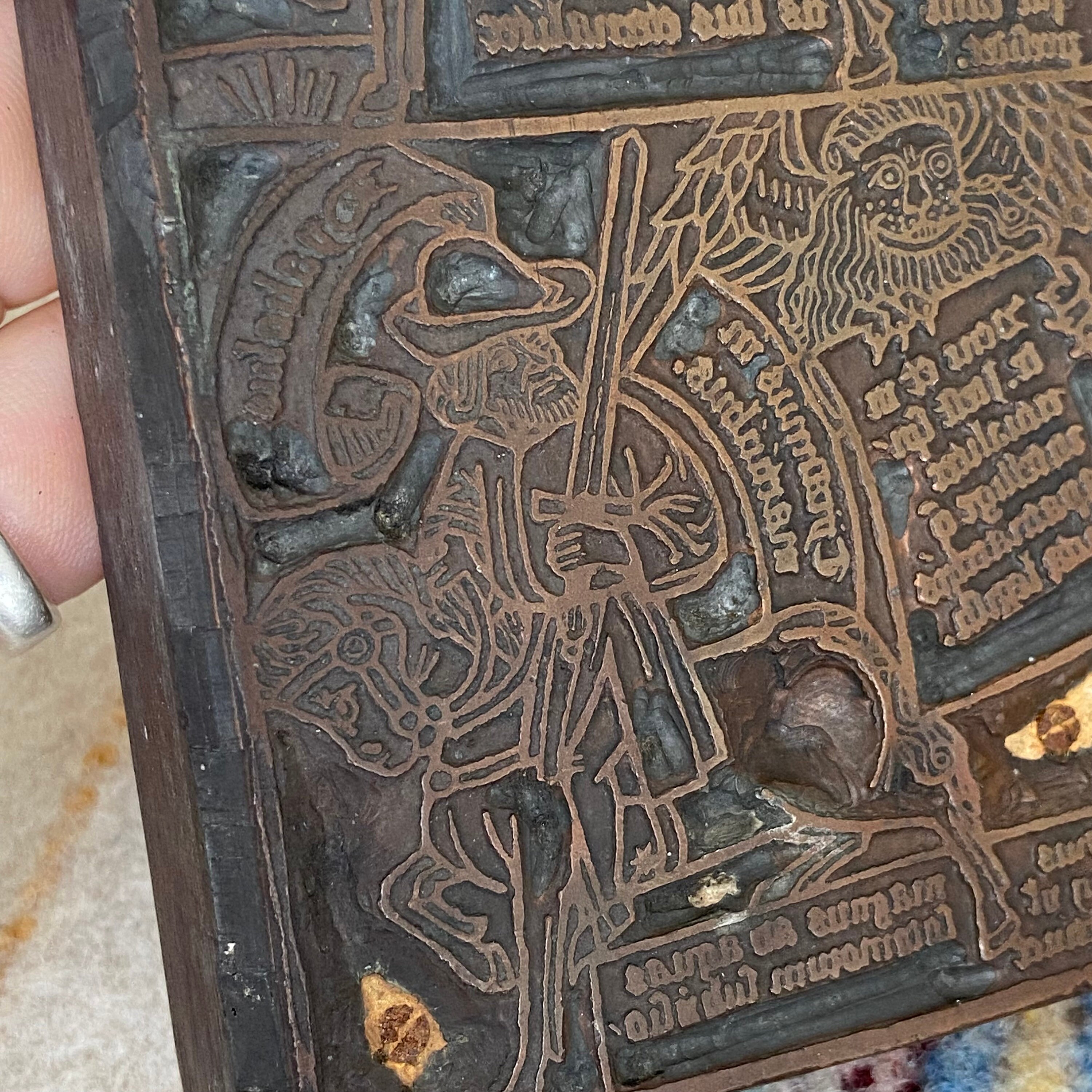 VERY RARE Antique Carved Wooden and Bronze Printing Block German ...