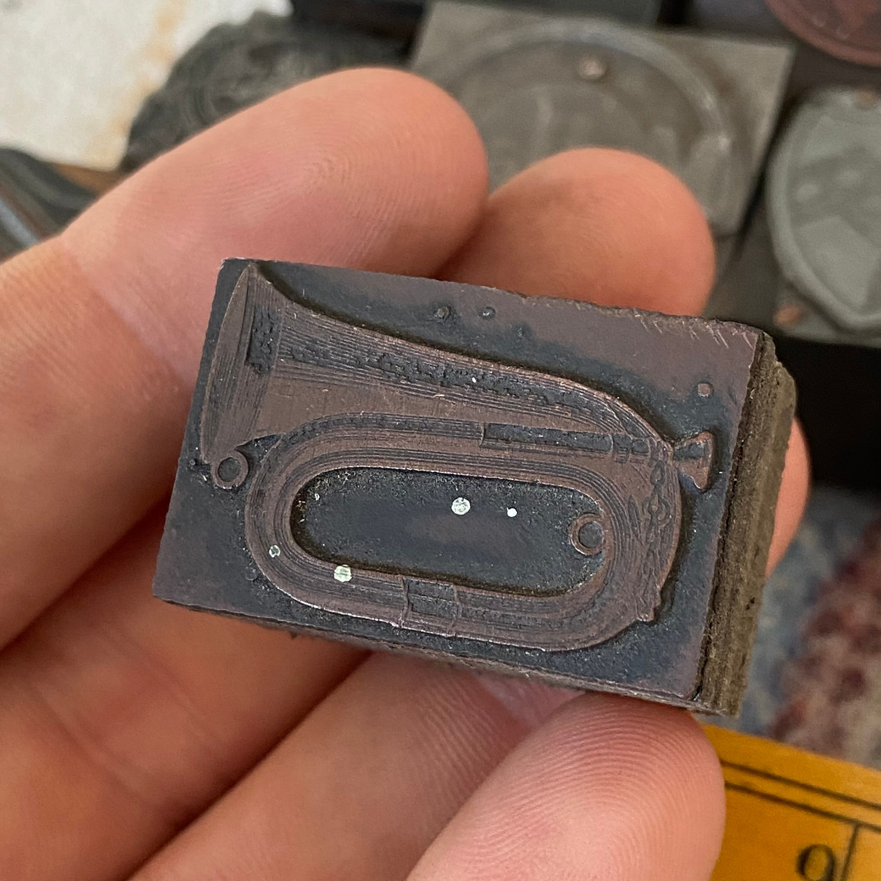 11 X RARE Original Vintage Letterpress Printing Blocks Trumpet Shoe ...