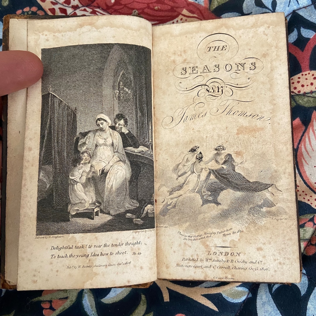 Antique Book 1700s THE SEASONS by James THOMSON 12cm Leather Bound ...