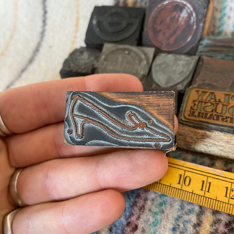11 X RARE Original Vintage Letterpress Printing Blocks Trumpet Shoe ...