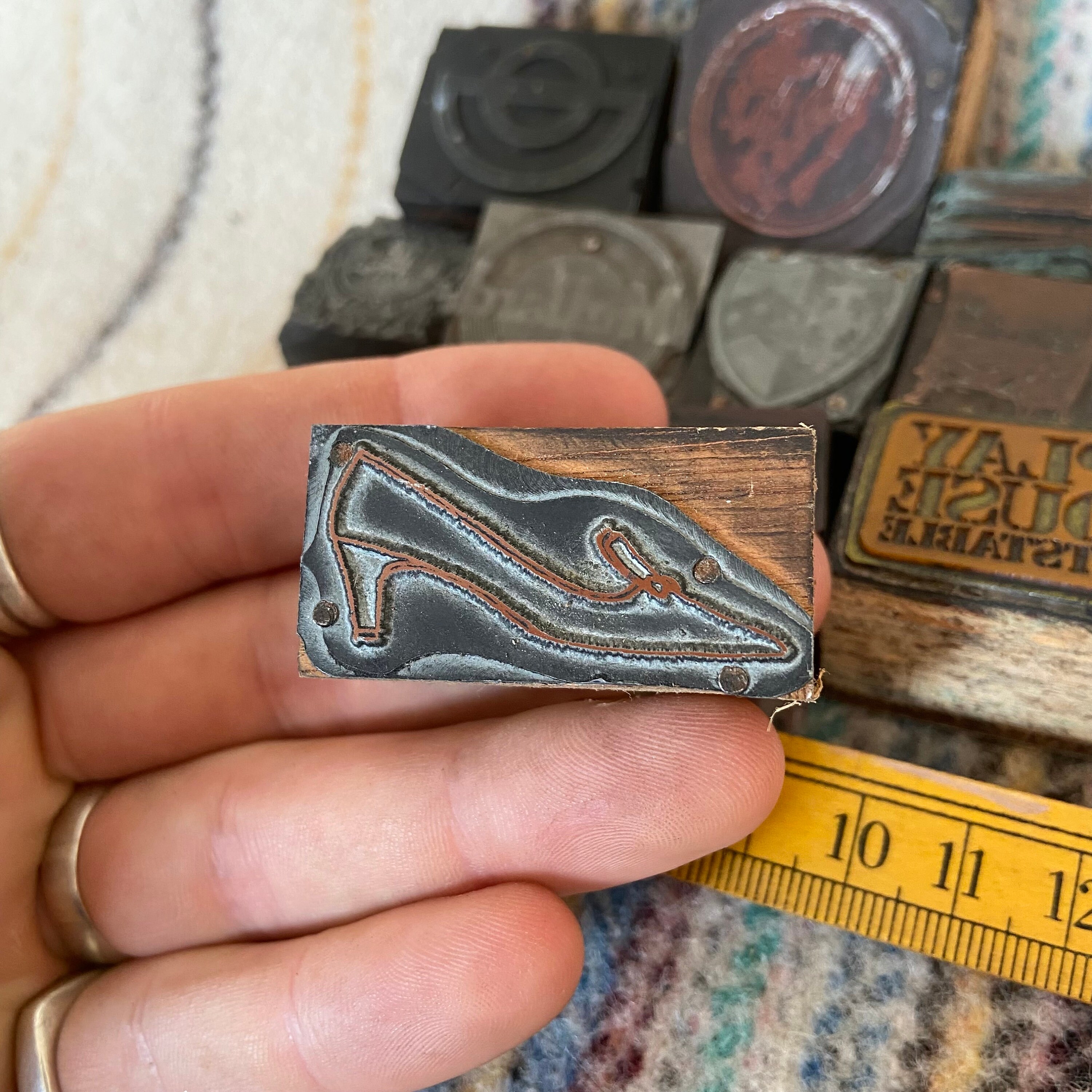 11 X RARE Original Vintage Letterpress Printing Blocks Trumpet Shoe ...