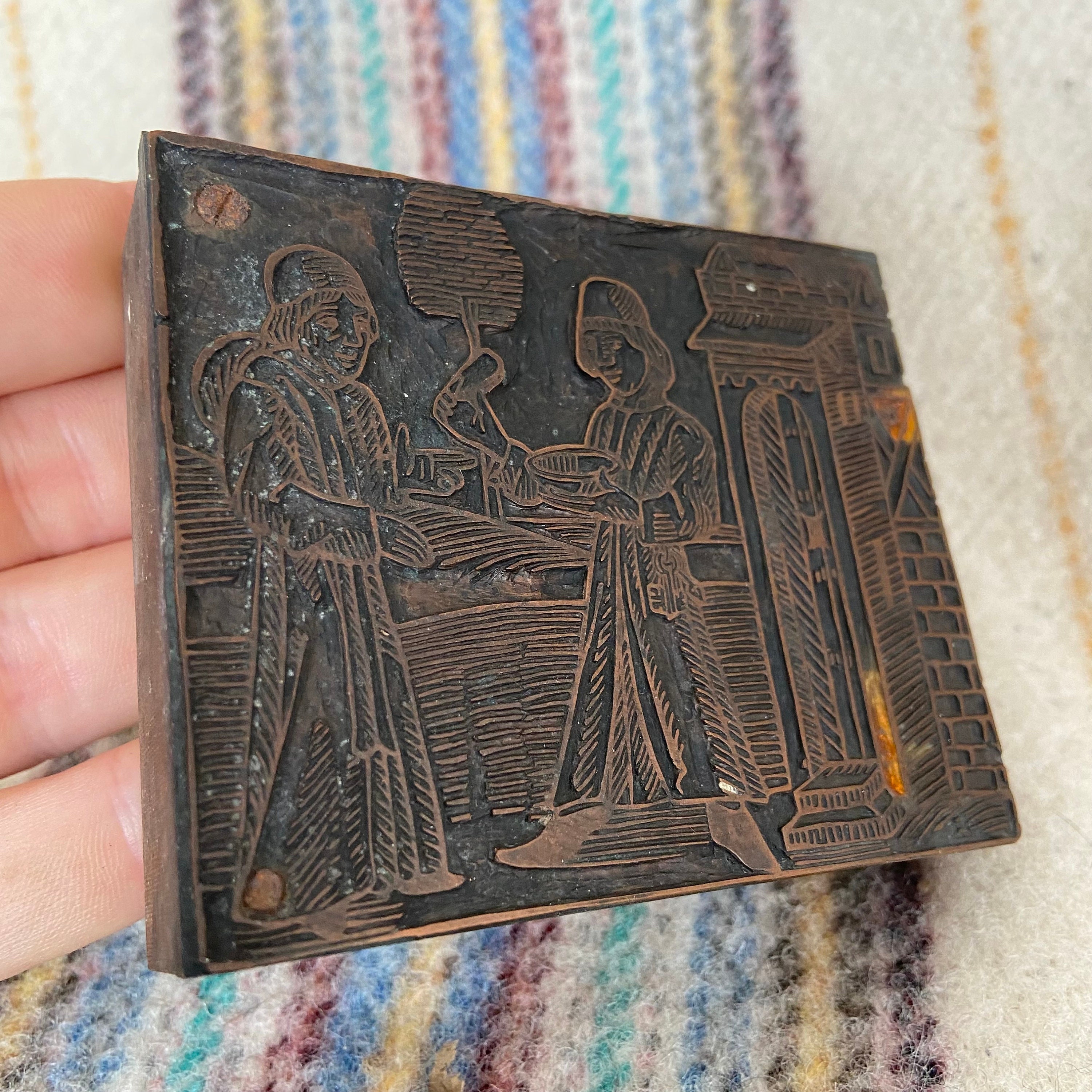 VERY RARE Antique Carved Wooden and Bronze Printing Block - Etsy