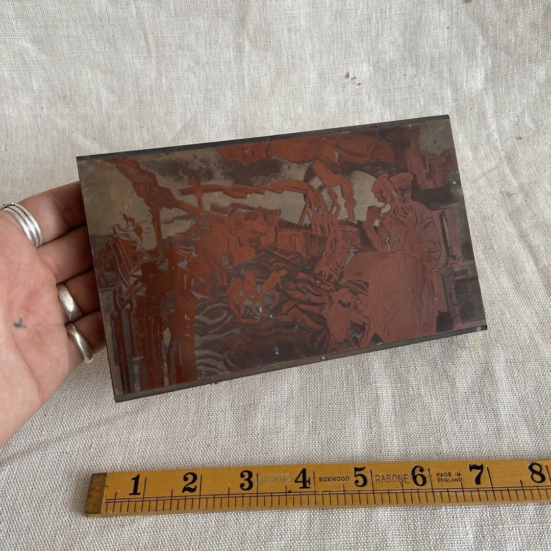 Rare Antique Copper Printing Block Industrial Socialist Realism ...