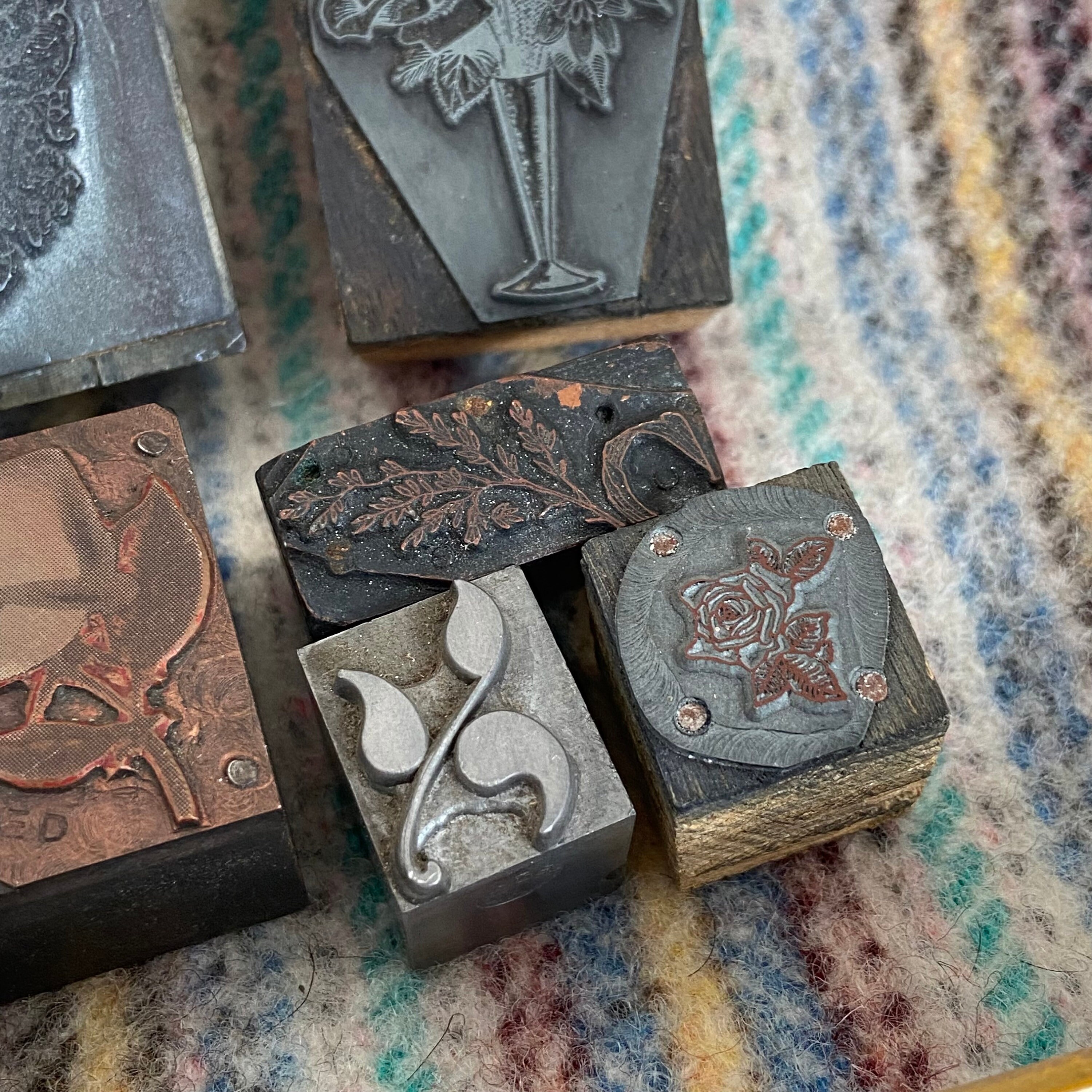 RARE Vintage Antique Letterpress Printing Blocks Job Lot Flowers Roses ...