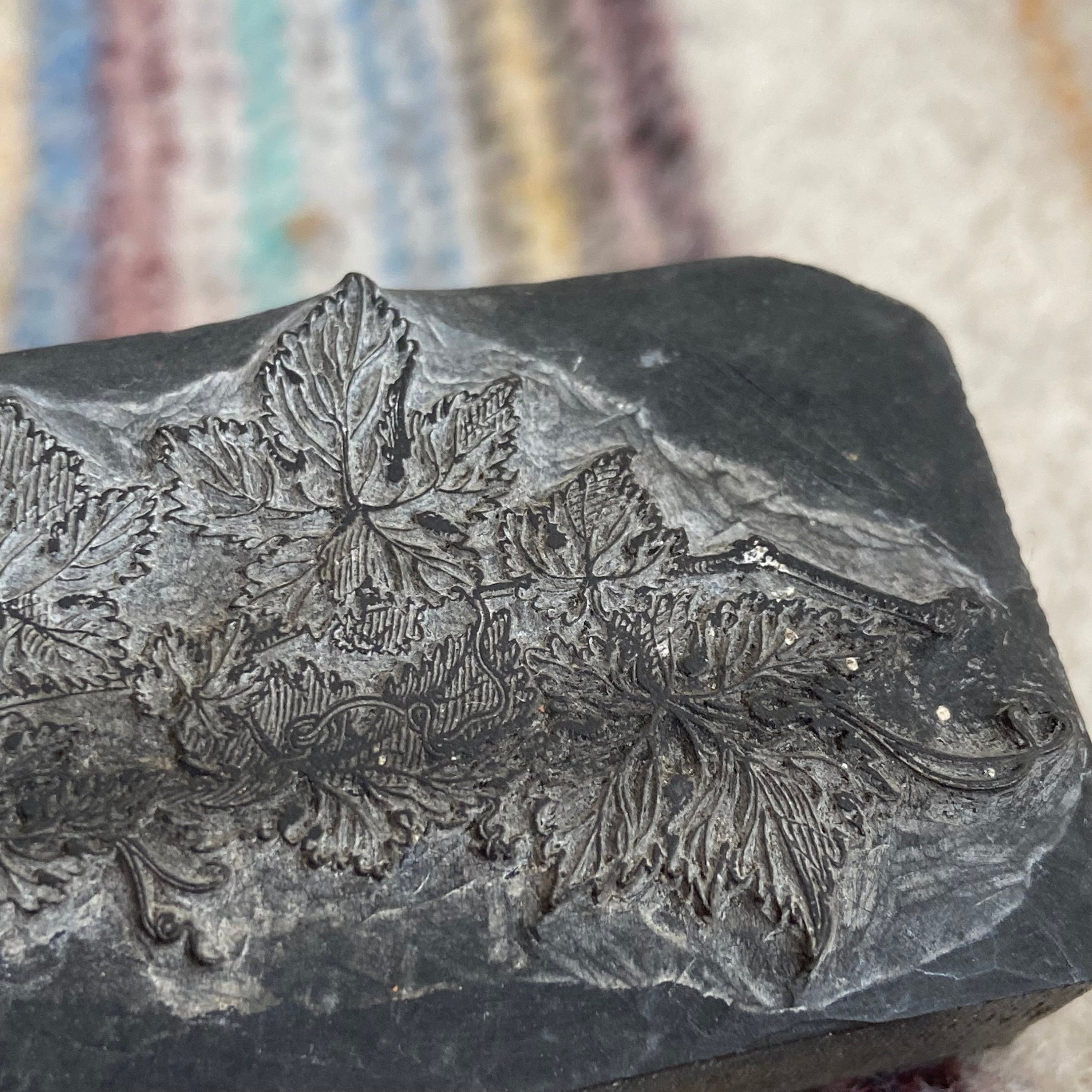 VERY RARE Antique Carved Wooden Printing Block Leaves Botany BEAUTIFUL ...