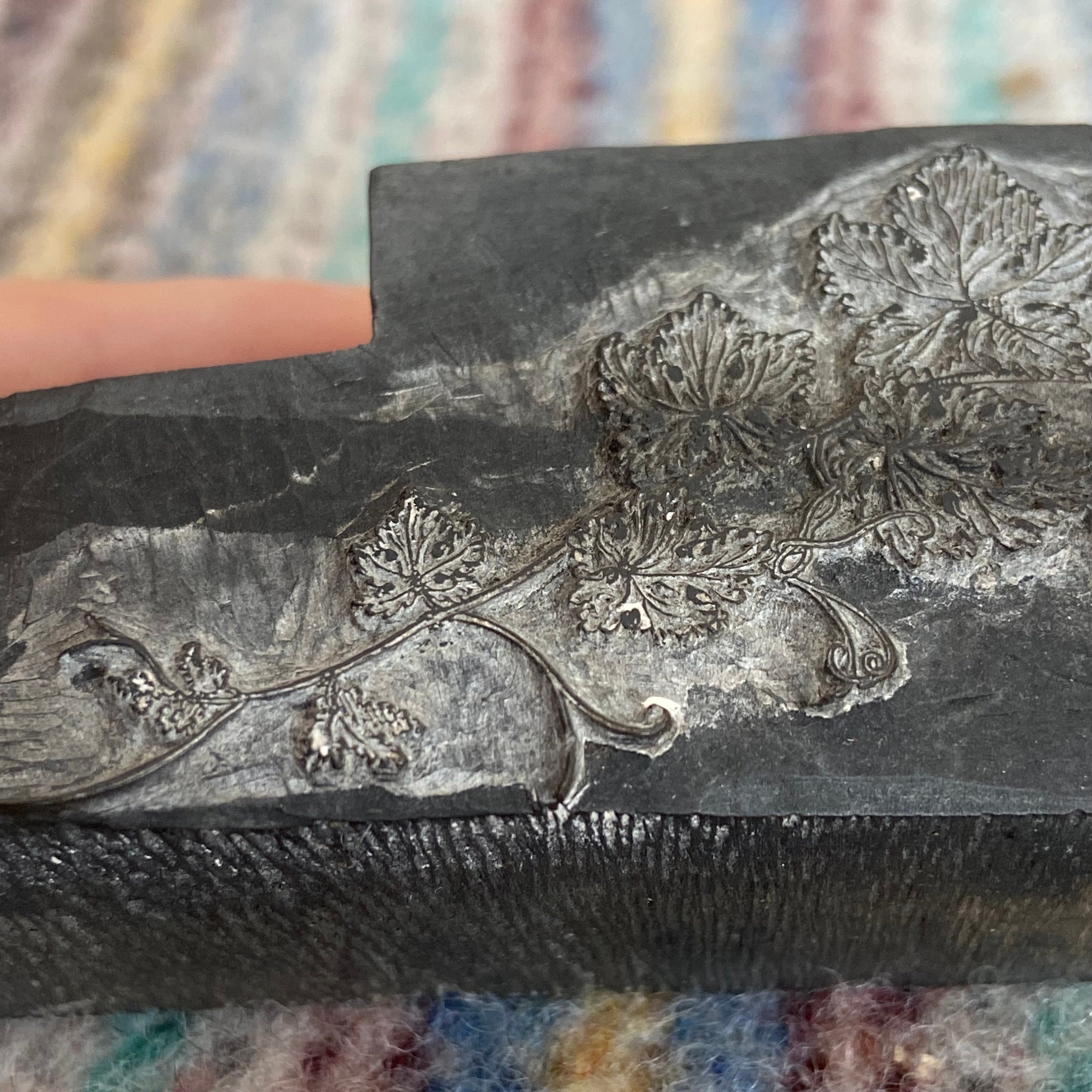 VERY RARE Antique Carved Wooden Printing Block Leaves Botany BEAUTIFUL ...