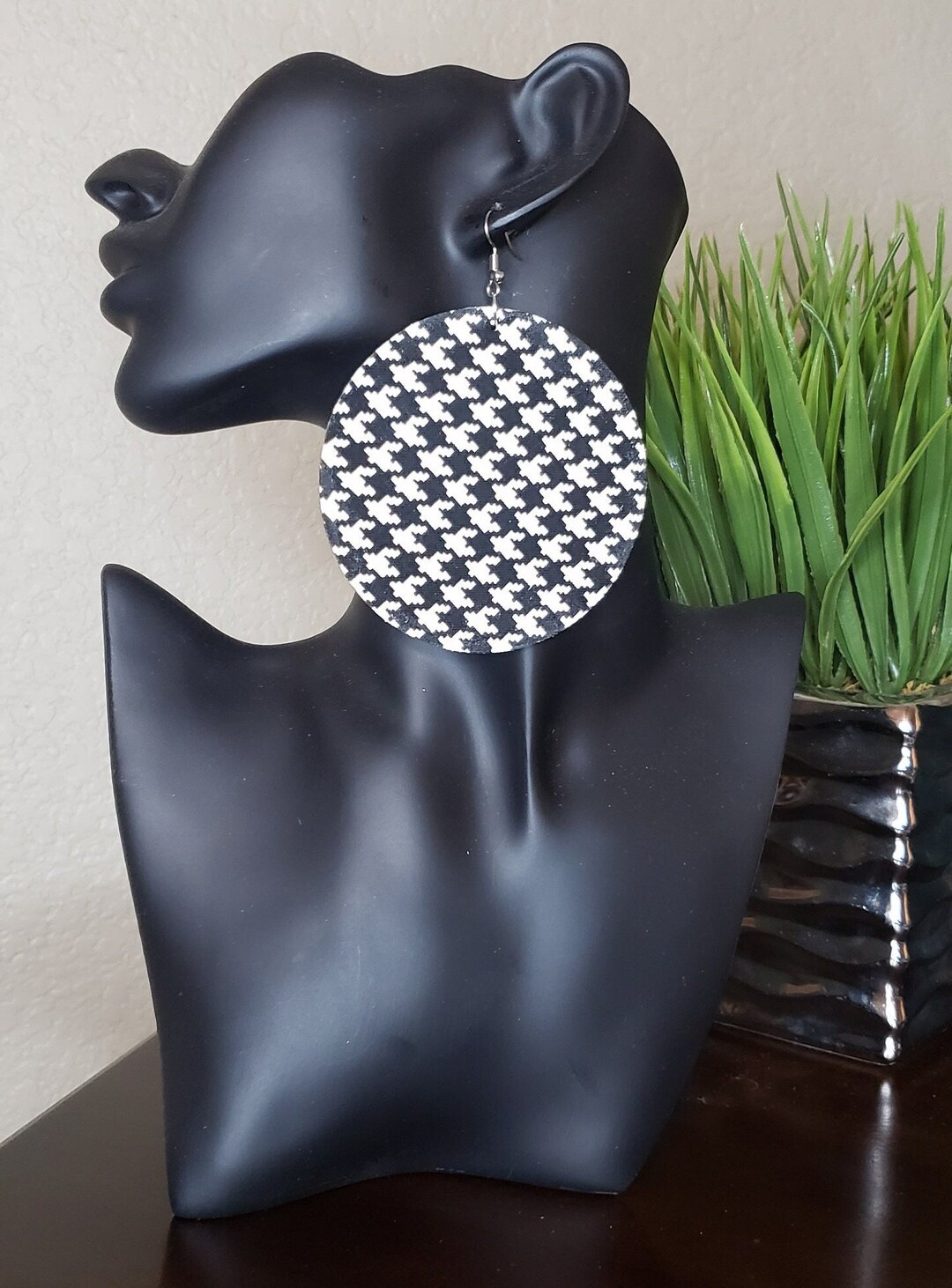 Houndstooth Earrings Designer Print Earrings Large Earrings Cute ...