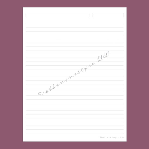 Lined notbook page printable notebook page college ruled | Etsy
