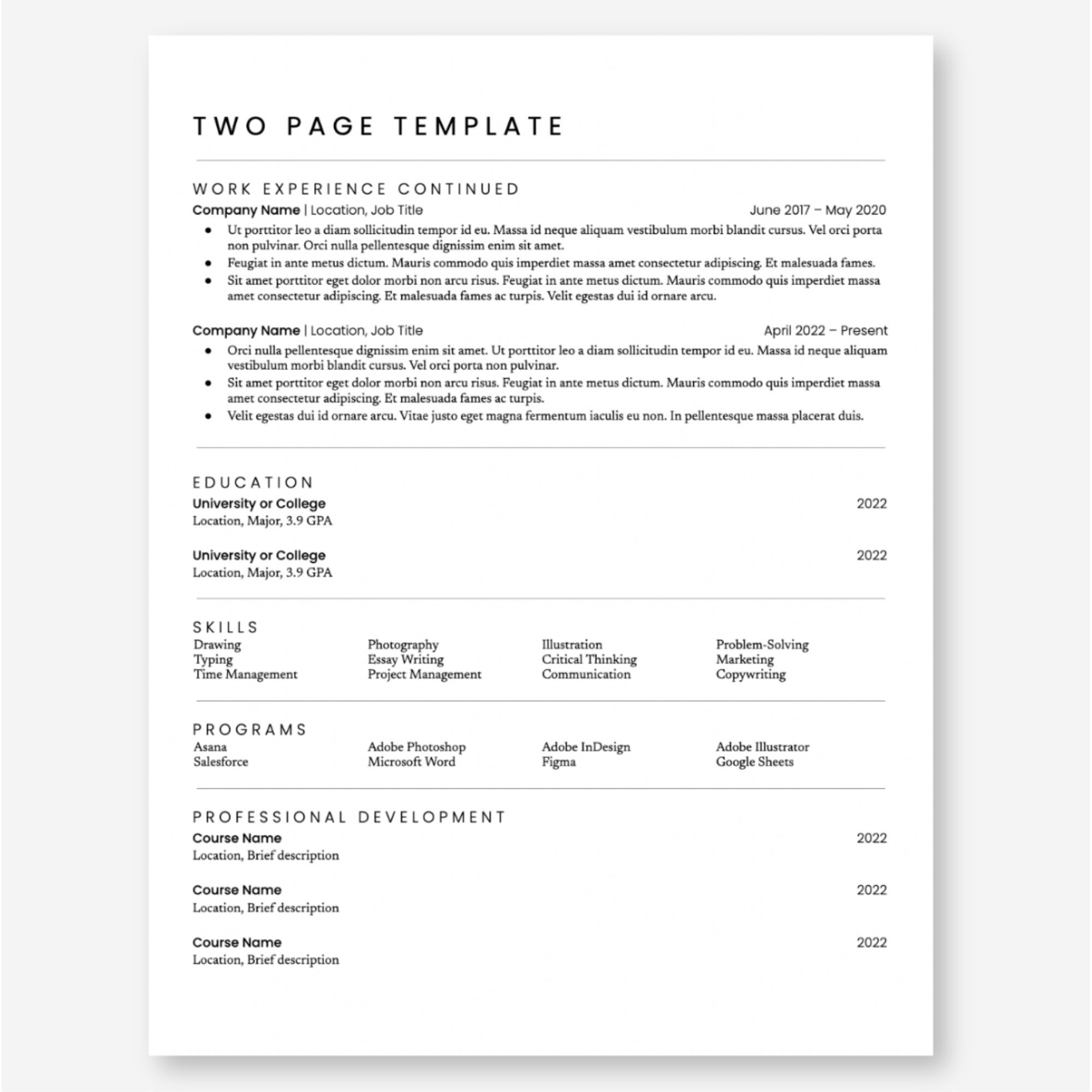 ATS Friendly Google Docs Resume Template 1 and 2 Page Basic Beautiful ...