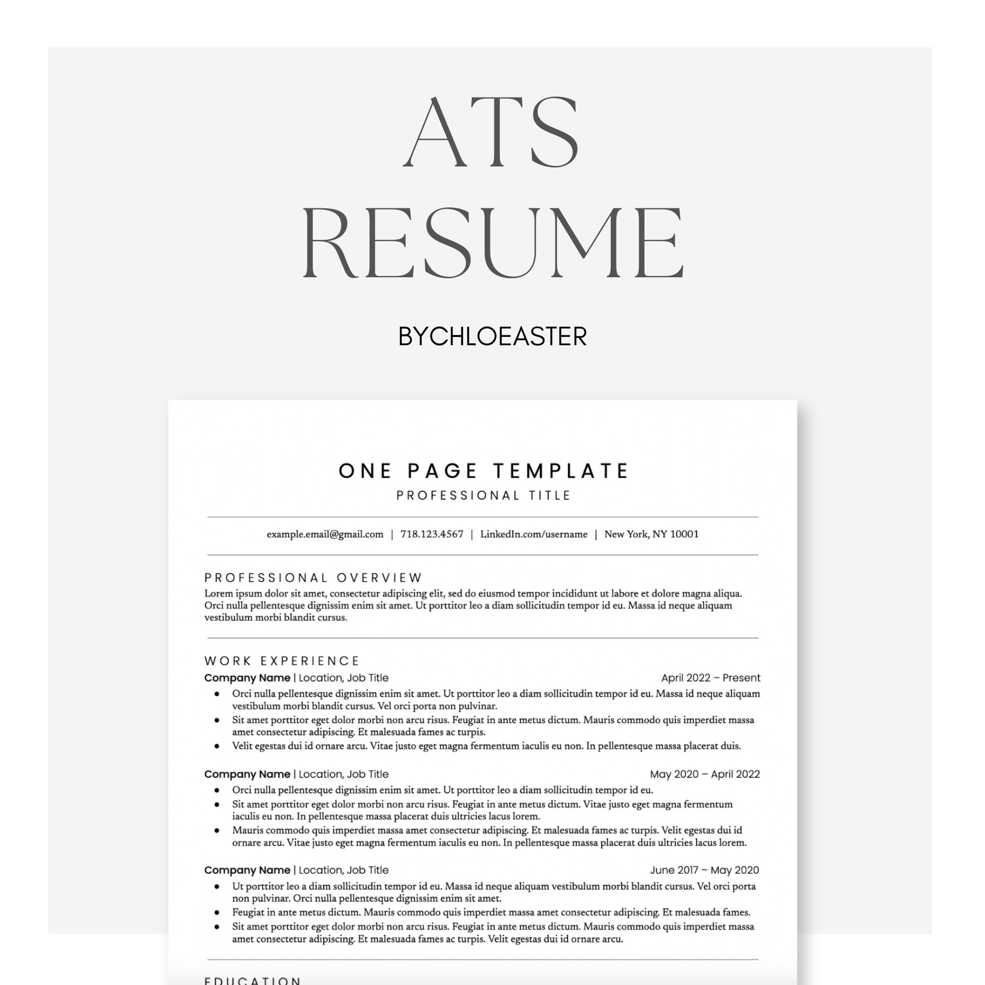 ATS Friendly Google Docs Resume Template 1 and 2 Page Basic Beautiful ...