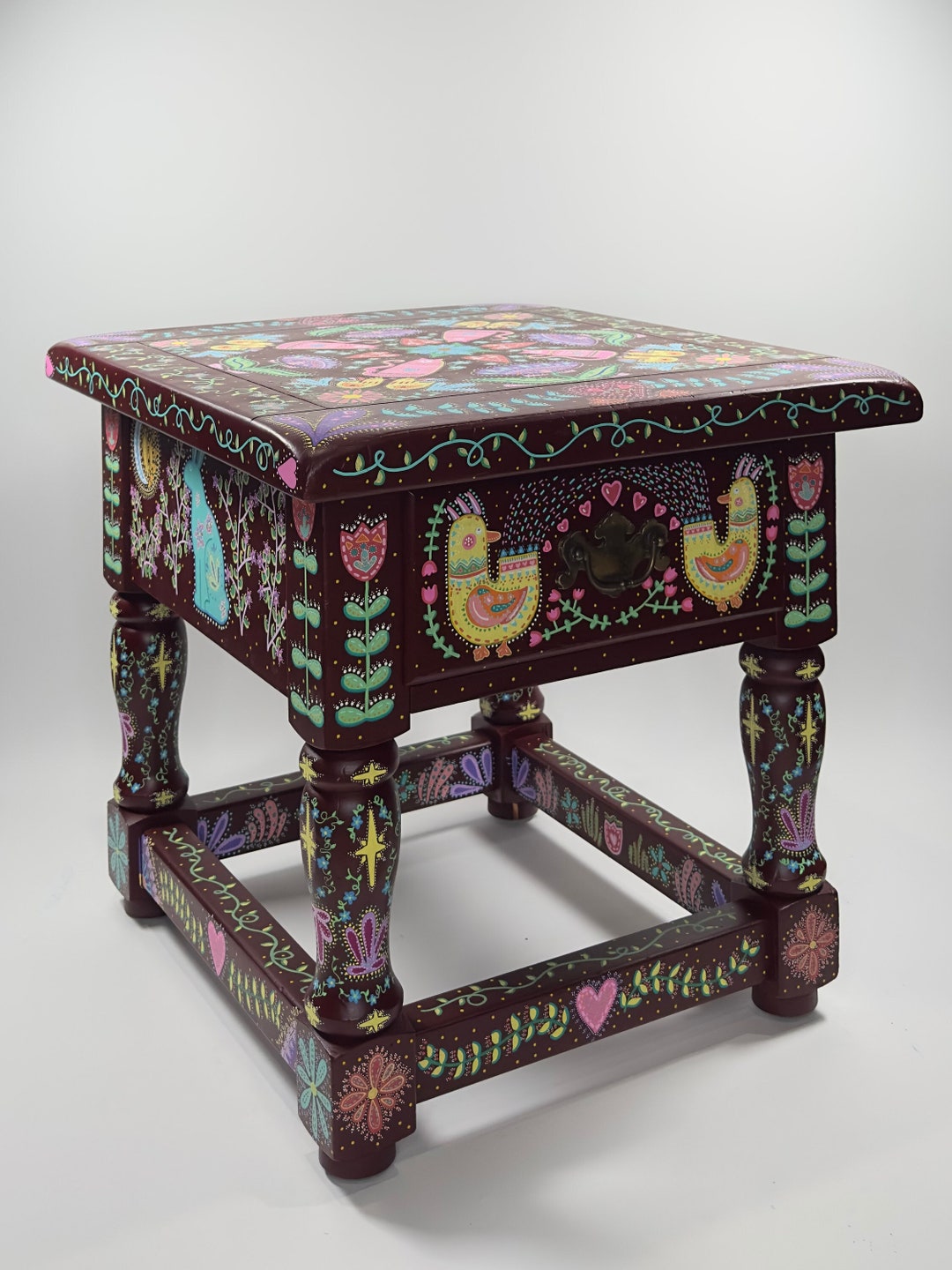 Spectacular Kitty Kat Red Side Table With Drawer FREE SHIPPING - Etsy