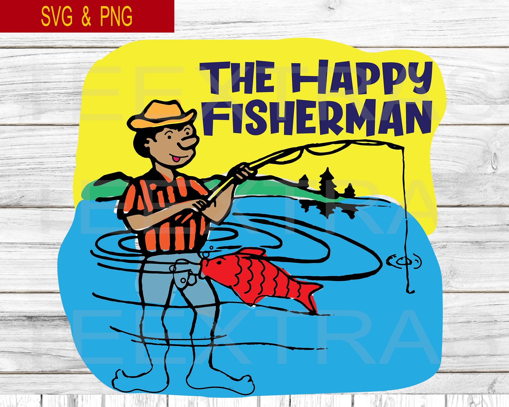 The Happy Fisherman SVG PNG Silhouette Clipart Image Files Fish Lover ...