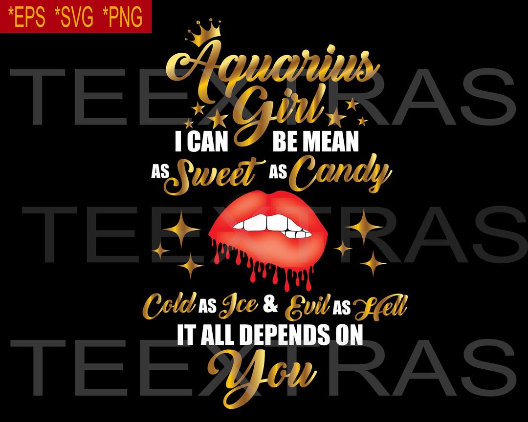 Aquarius Girl Zodiac Sign SVG PNG EPS, Sweet & Evil Lips Design ...