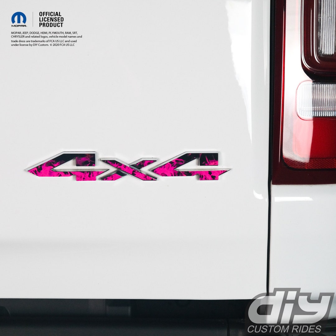 RAM 4x4 Emblem Overlay Decals PINK FIRE Flames Fits 2009-2023 1500-5500 ...