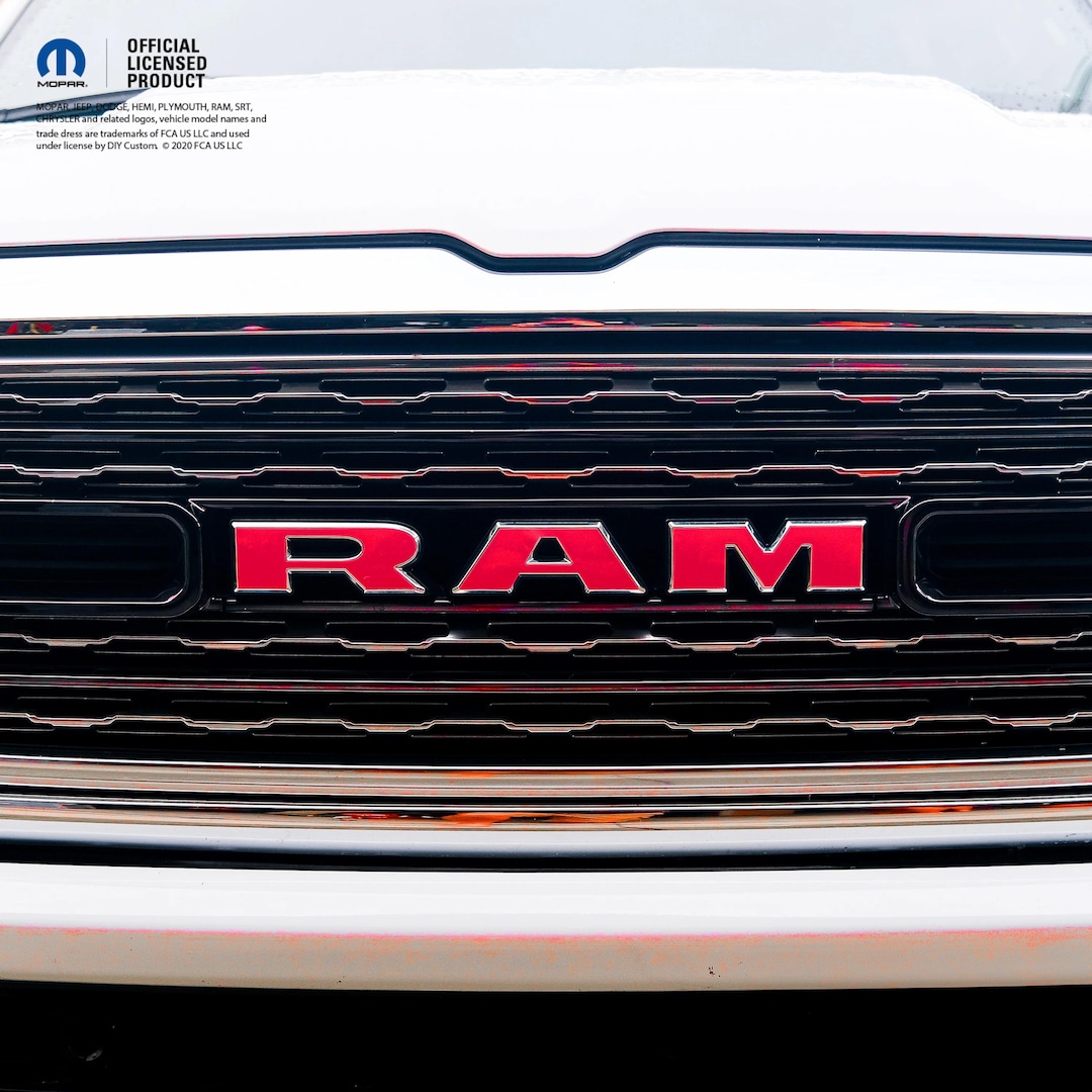 RAM Grill Emblem Overlay Decals Solid Gloss Red Fits 2009-2026 1500 ...