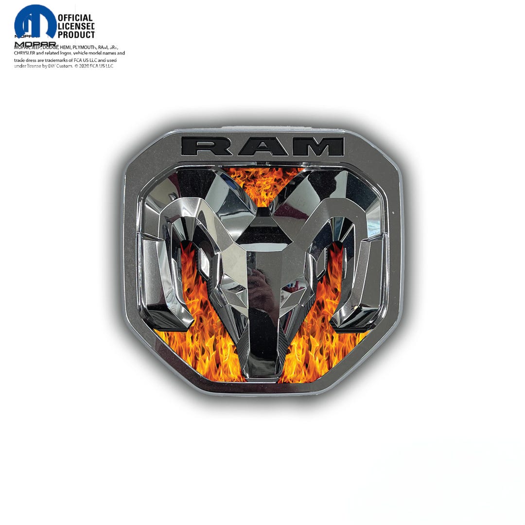 RAM Tailgate RAM Head Emblem Overlay Decals REAL Fire Flames Fits 2009 ...