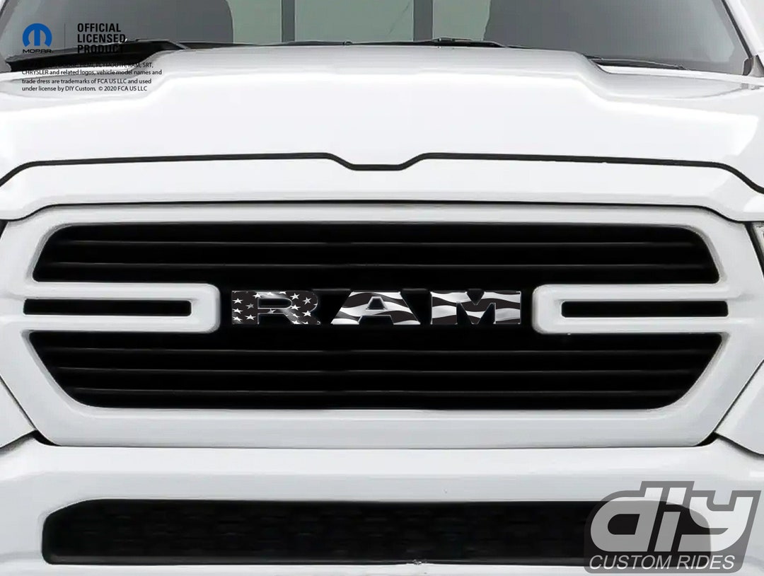 RAM Grill Emblem Overlay Decals Grayscale American Flag Fits 2009-2024 ...