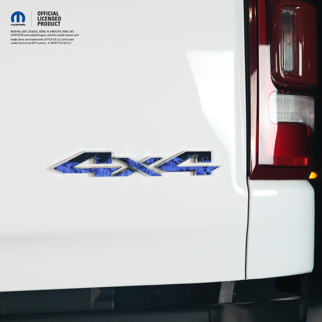 RAM 4x4 Emblem Overlay Decals BLUE FIRE Flames Fits 2009-2025 1500-5500 ...