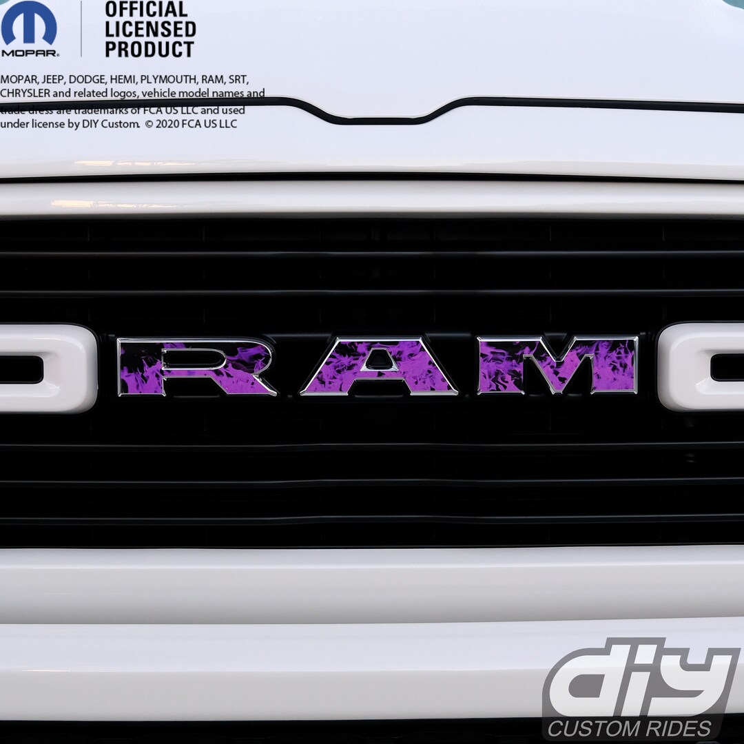 RAM Grill Emblem Overlay Decals PURPLE FLAMES Fits 2019-2024 1500-5500 ...