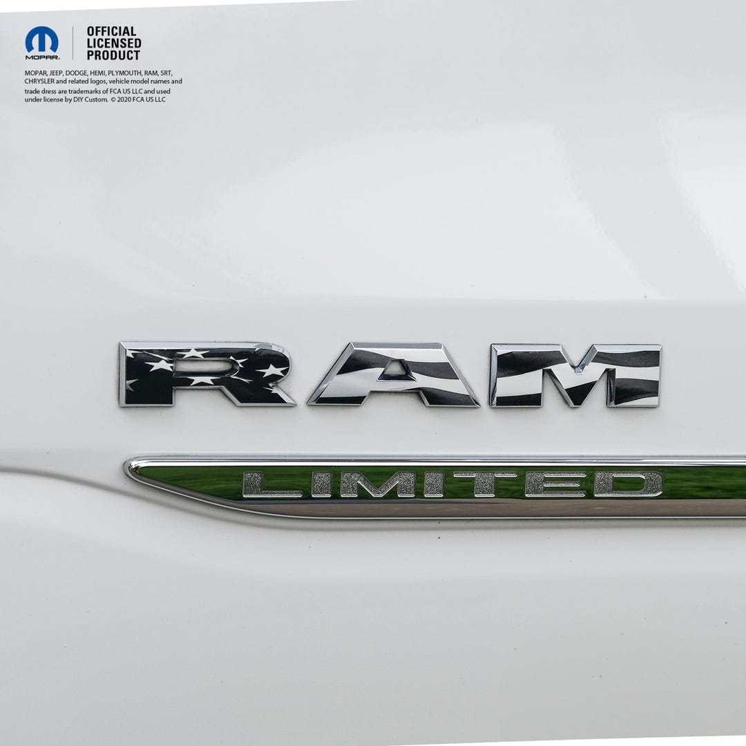 RAM Door X2 Emblem Overlay Decals L&R GRAYSCALE American Flag Fits 2019 ...