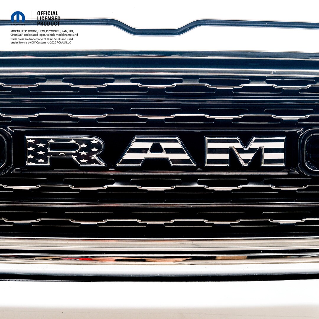 RAM Grill Emblem Overlay Decals BLACK & WHITE American Flag Fits 2009 ...