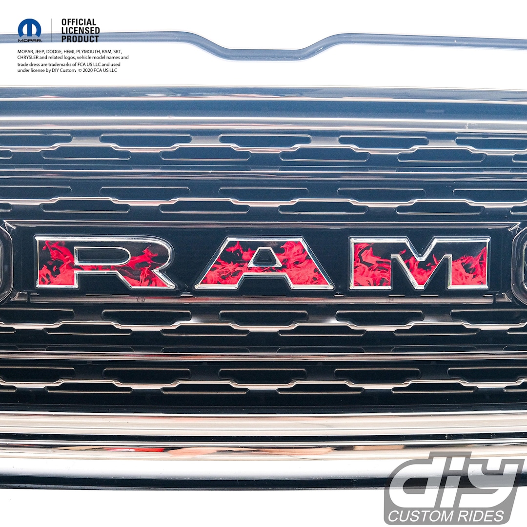 RAM Grill Emblem Overlay Decals RED FIRE Flames Fits 2009-2024 1500 ...