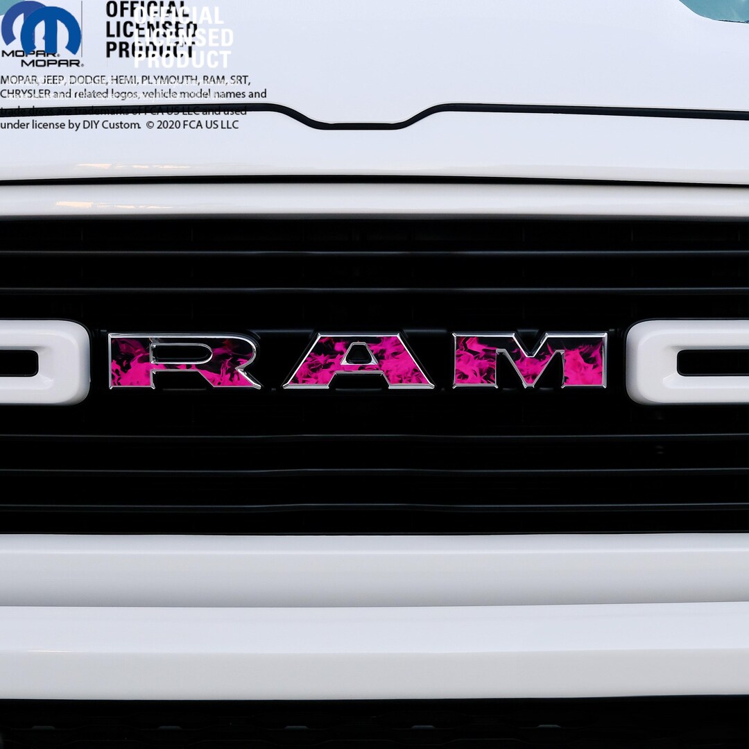 RAM Grill Emblem Overlay Decals PINK FIRE Flames Fits 2009-2025 1500 ...