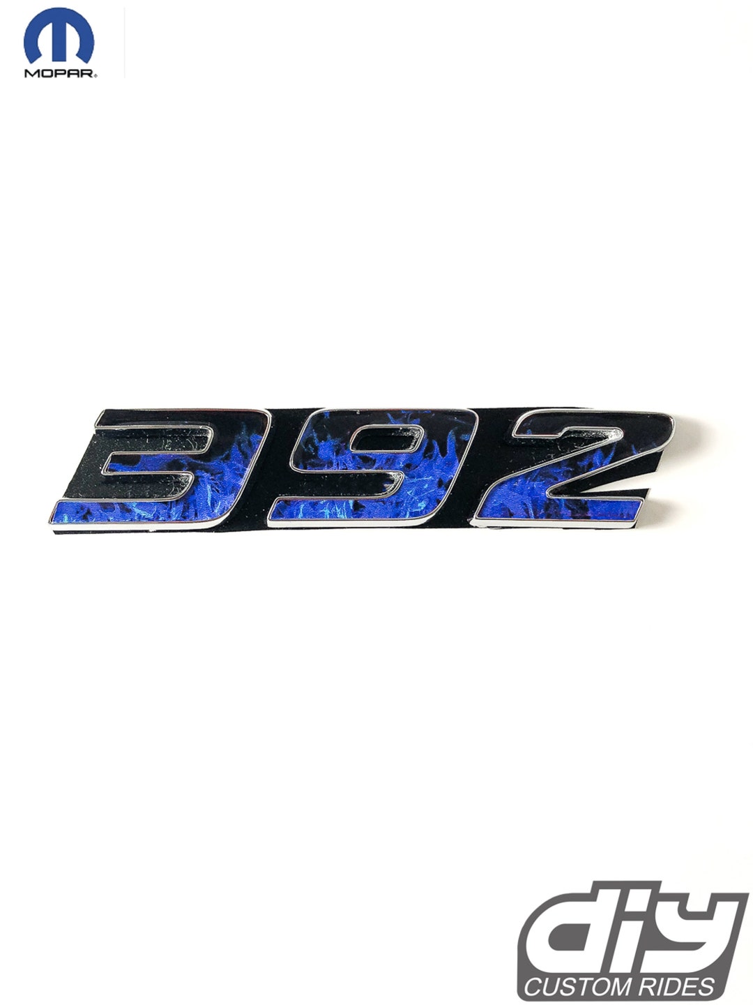 392 Fender Emblem Overlay Decals BLUE FIRE FLAMES Fits Dodge Challenger ...