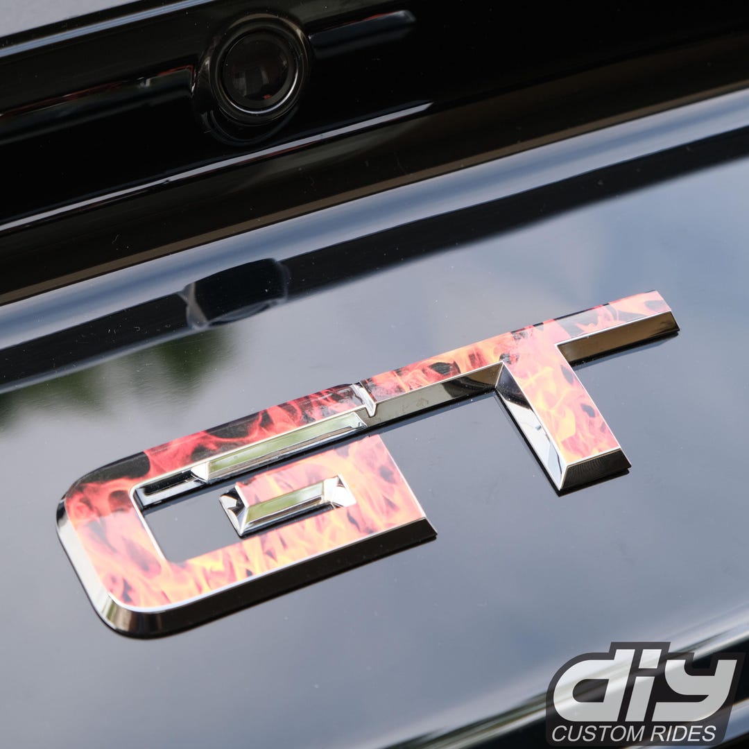 GT real Fire Flames Rear Emblem Overlay Decal Fits 2015-2023 Mustang GT ...