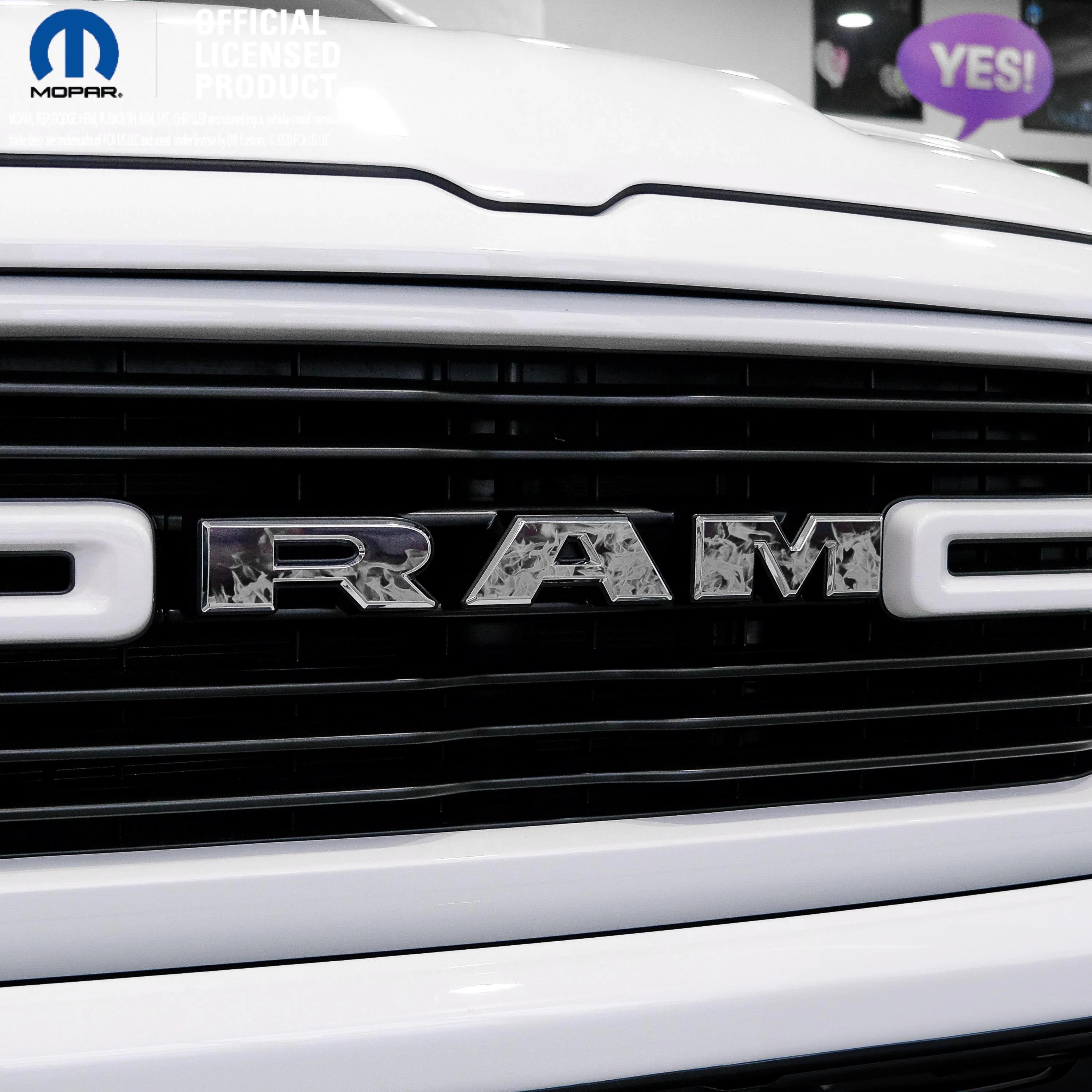 RAM Grill Emblem Overlay Decals GRAYSCALE FIRE Flames Fits 2009-2026 ...