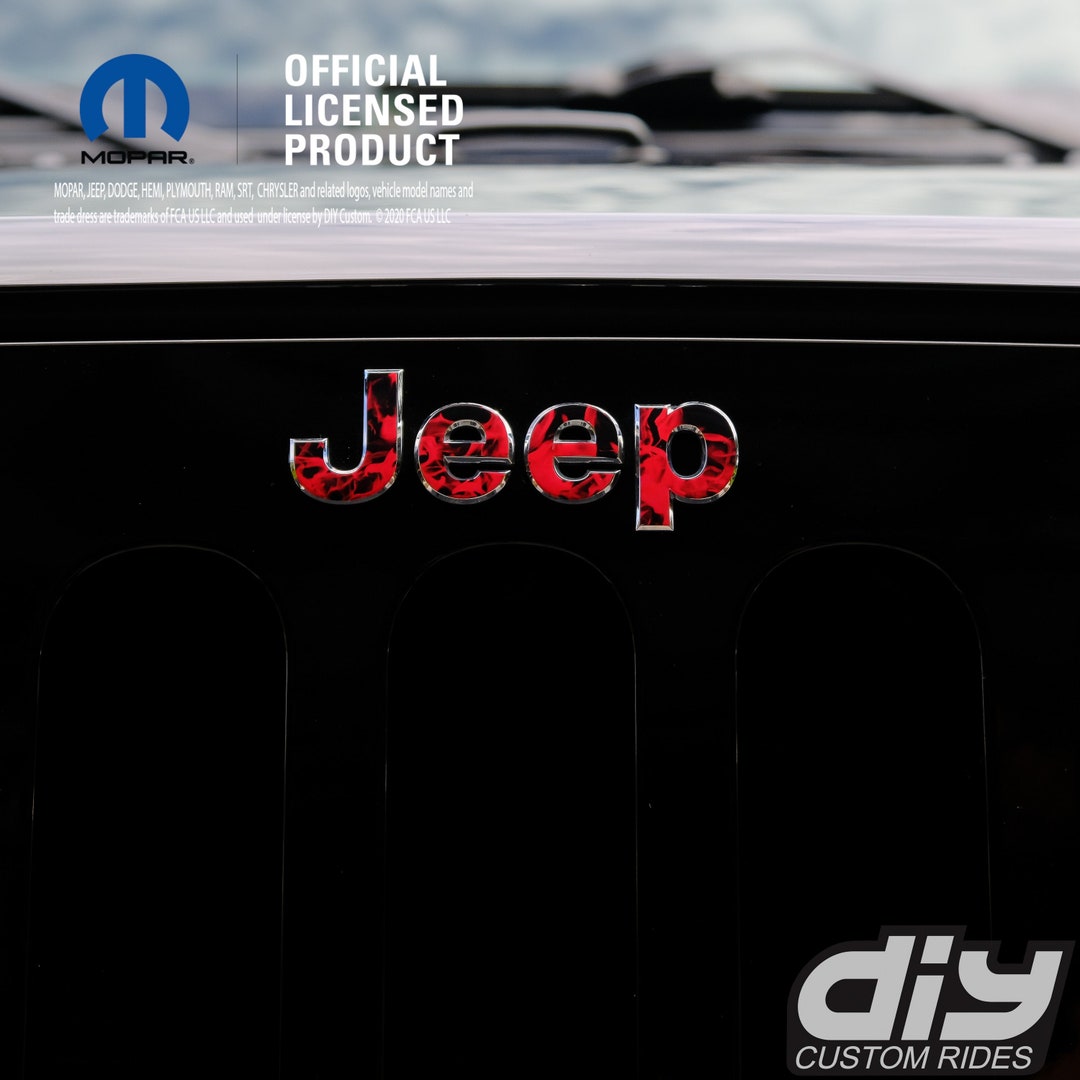 Jeep Wrangler JK Grill Emblem Overlay Decals Red Flames Fits 2007-2018 ...