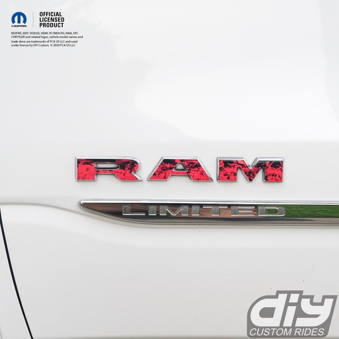 RAM Door X2 Emblem Overlay Decals L&R RED Fire Flames Fits 2019-2024 ...