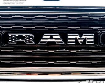 RAM Grill Emblem Overlay Decals WAVING AMERICAN Flag Fits 2009-2024 ...