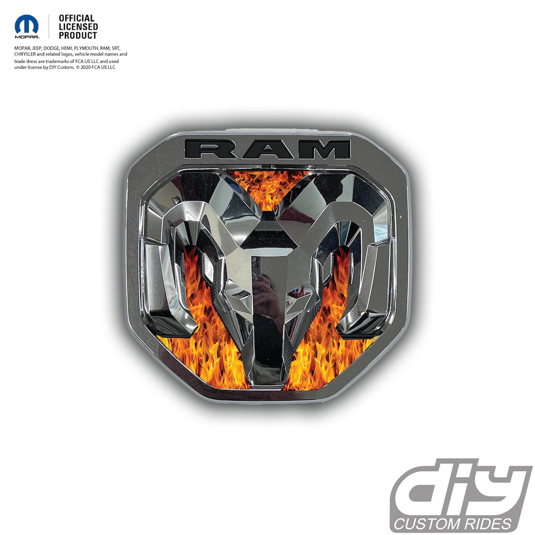 RAM Tailgate RAM Head Emblem Overlay Decals REAL Fire Flames Fits 2009 ...