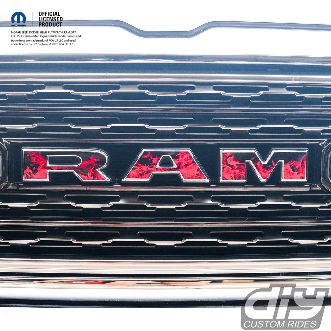 RAM Grill Emblem Overlay Decals RED FIRE Flames Fits 2009-2024 1500 ...
