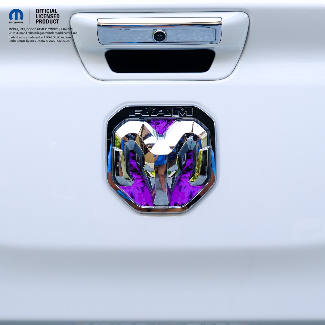 RAM Tailgate RAM Head Emblem Overlay Decals PURPLE Flames Fits 2009 ...