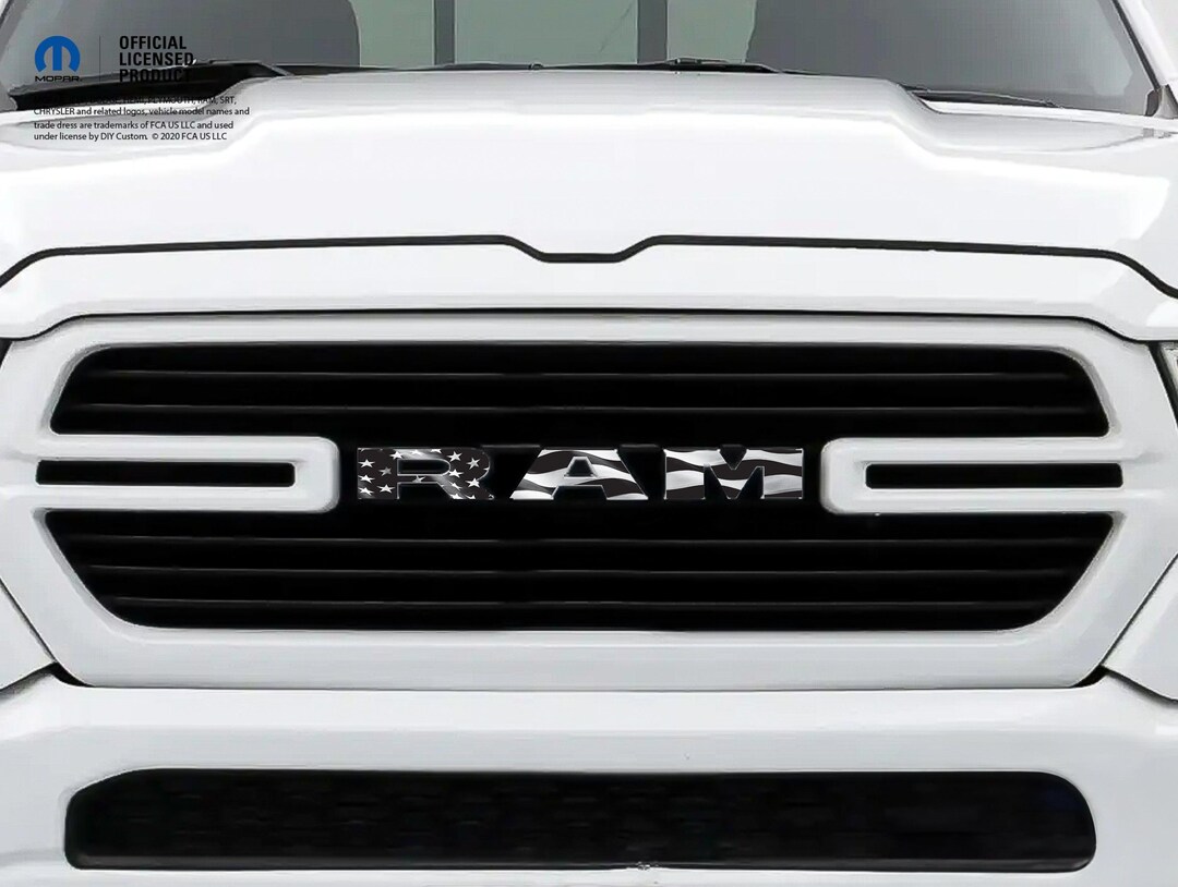 RAM Grill Emblem Overlay Decals Grayscale American Flag Fits 2009-2025 ...