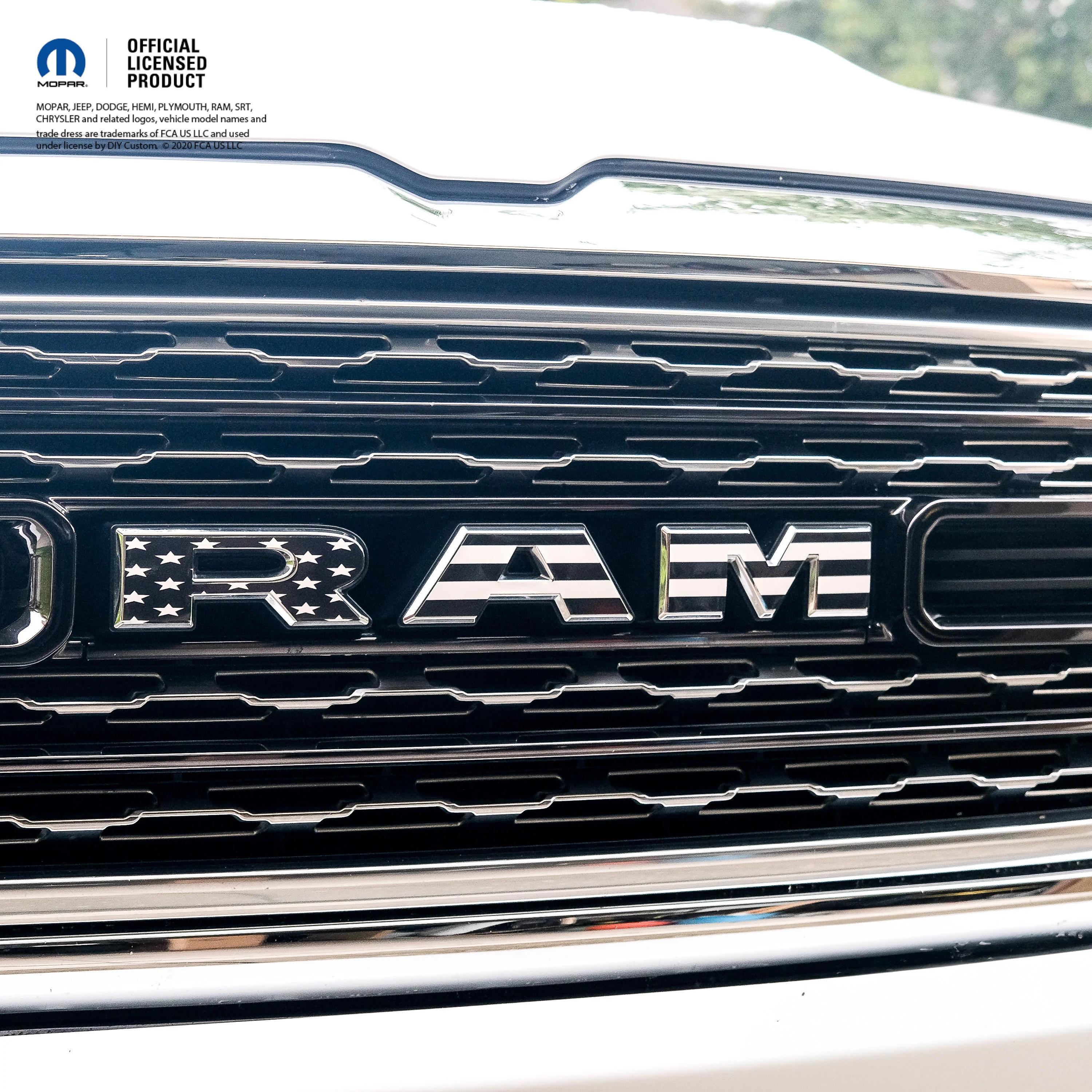 RAM Grill Emblem Overlay Decals BLACK & WHITE American Flag Fits 2009 ...