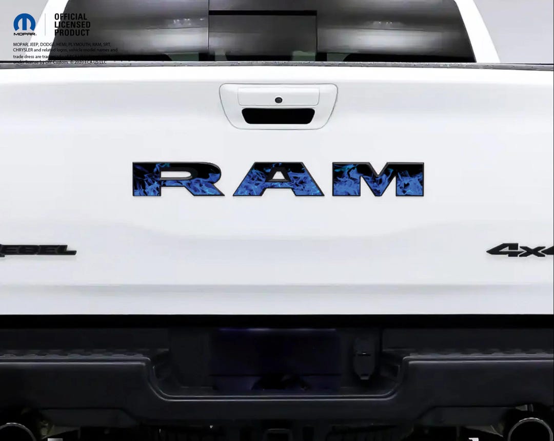 2500 3500 RAM Tailgate Letters Overlay Decals Blue Flames Fits 2019 ...