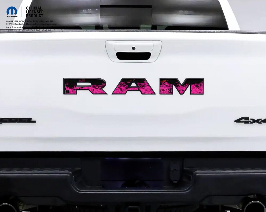 RAM Tailgate Letters Overlay Decals Pink Flames Fits 2009-2025 Trucks ...