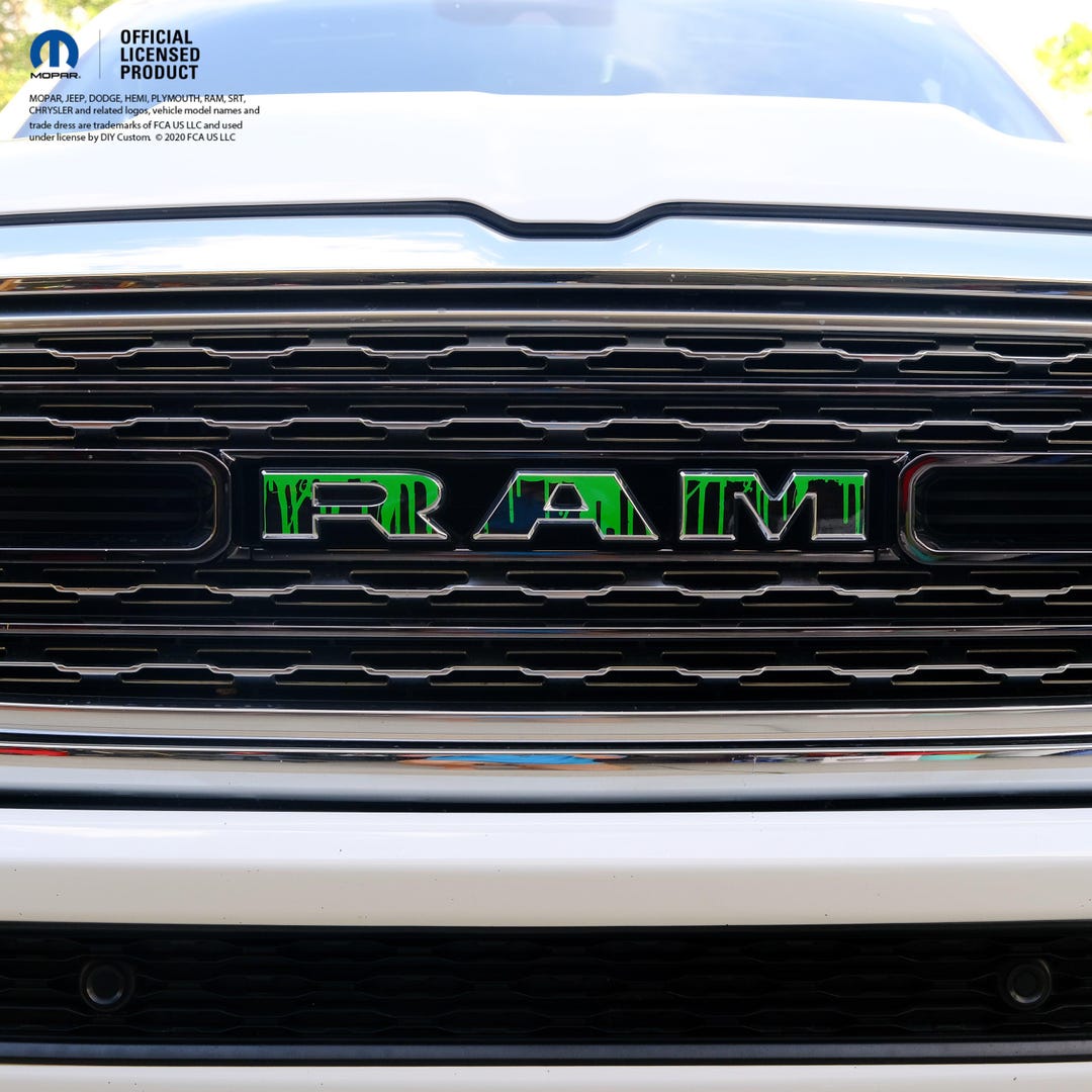 RAM Grill Emblem Overlay Decals DRIPPING GREEN Fits 2009-2024 1500-5500 ...
