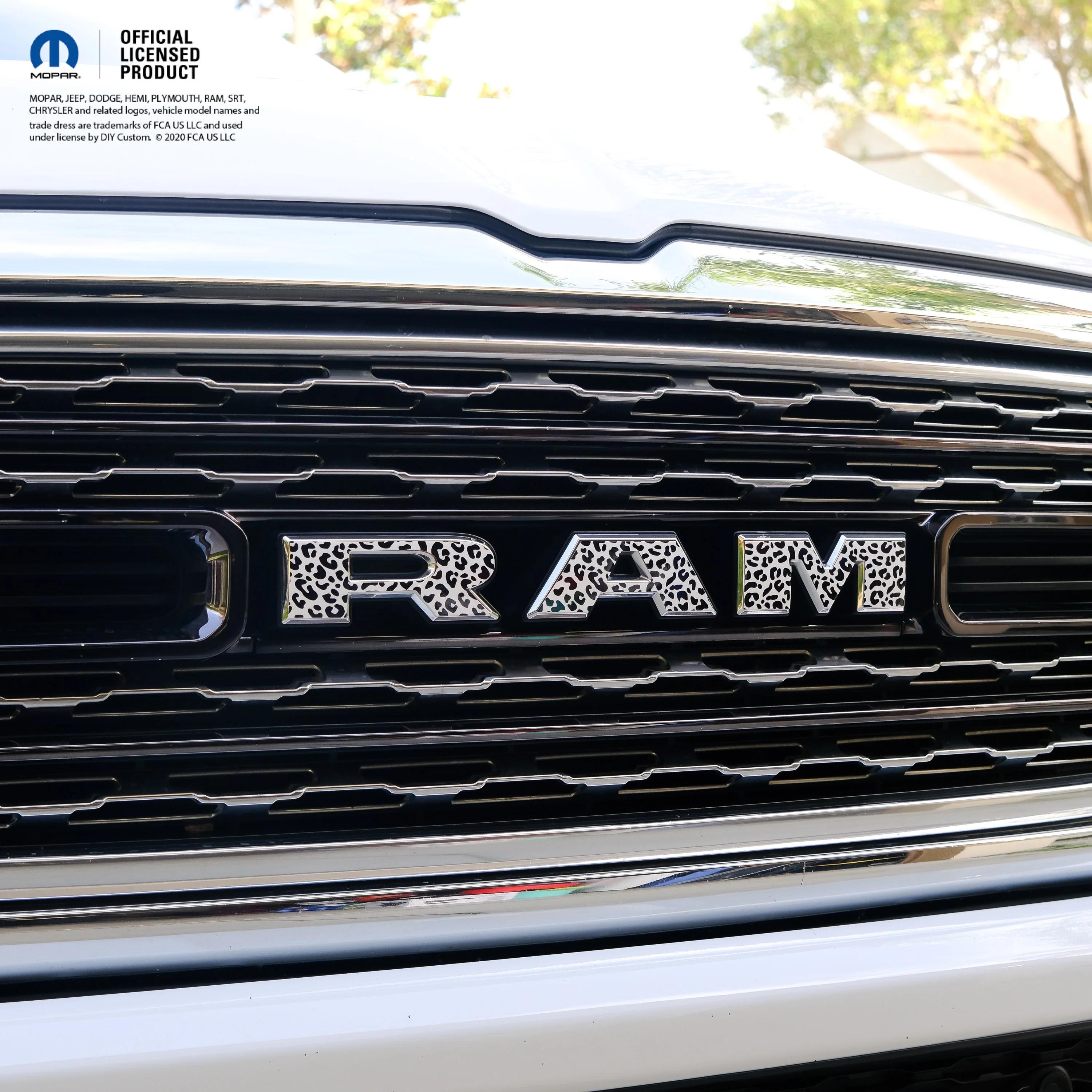 RAM Grill Emblem Overlay Decals BLACK & WHITE Leopard Print Fits 2009 ...