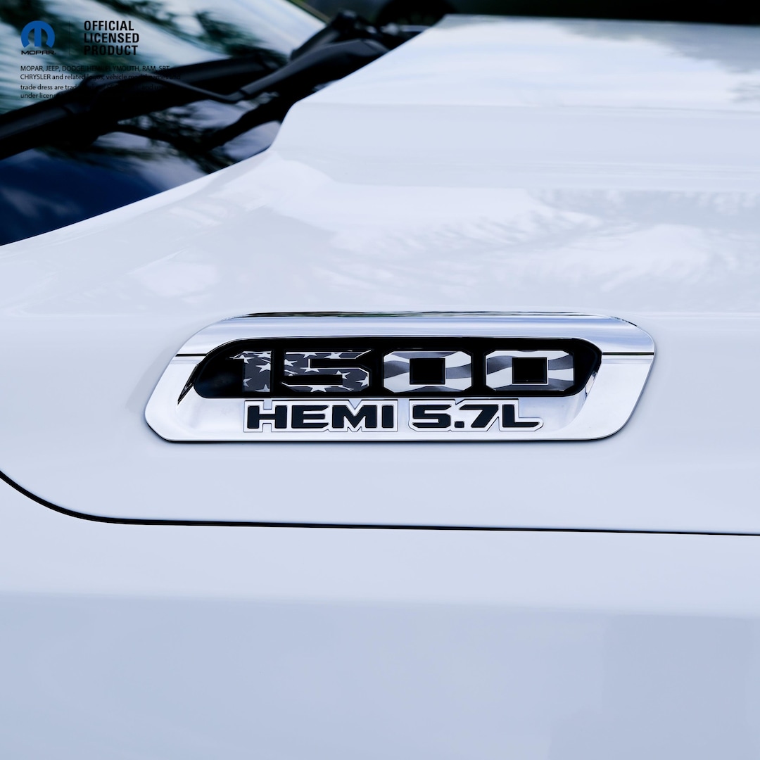 RAM 1500 Hood Emblem Overlay Decals L&R Grayscale American Flag Fits ...