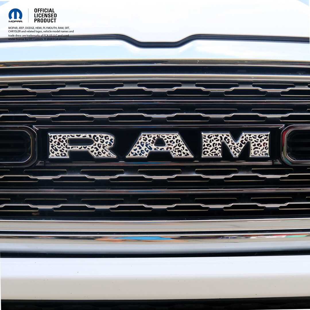 RAM Grill Emblem Overlay Decals BLACK & WHITE Leopard Print Fits 2009 ...