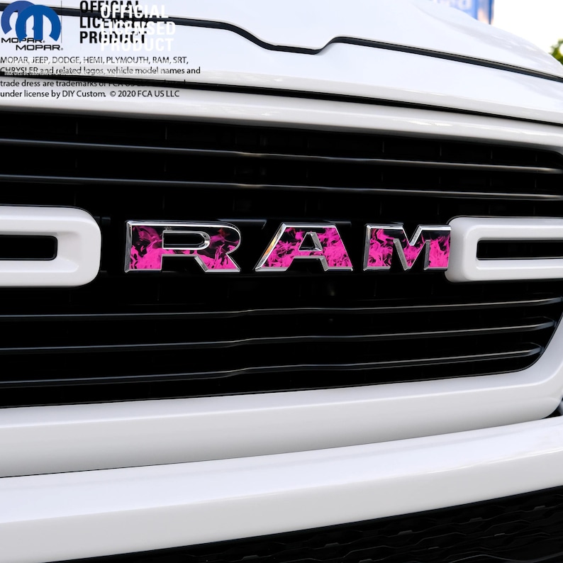 RAM Grill Emblem Overlay Decals PINK FIRE Flames Fits 2009-2026 1500 ...
