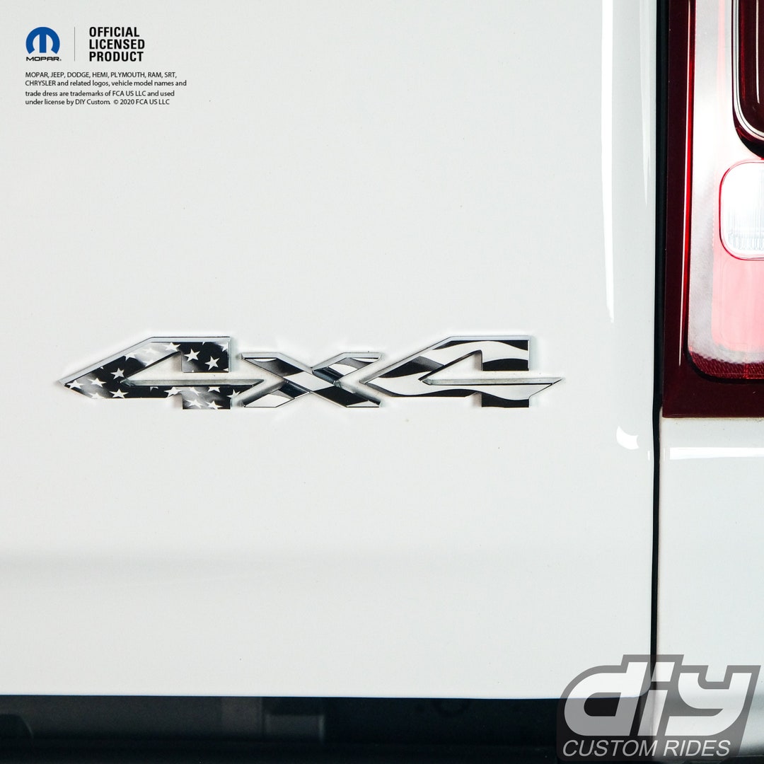 RAM 4x4 Emblem Overlay Decals GRAYSCALE AMERICAN Flag Fits 2009-2023 ...
