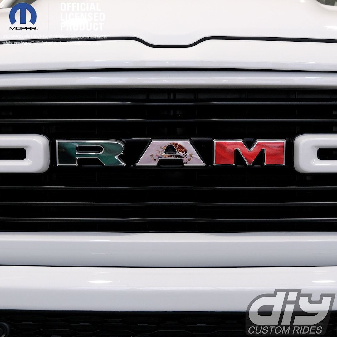 RAM Grill Emblem Overlay Decals WAVING MEXICAN Flag Fits 2009-2024 1500 ...
