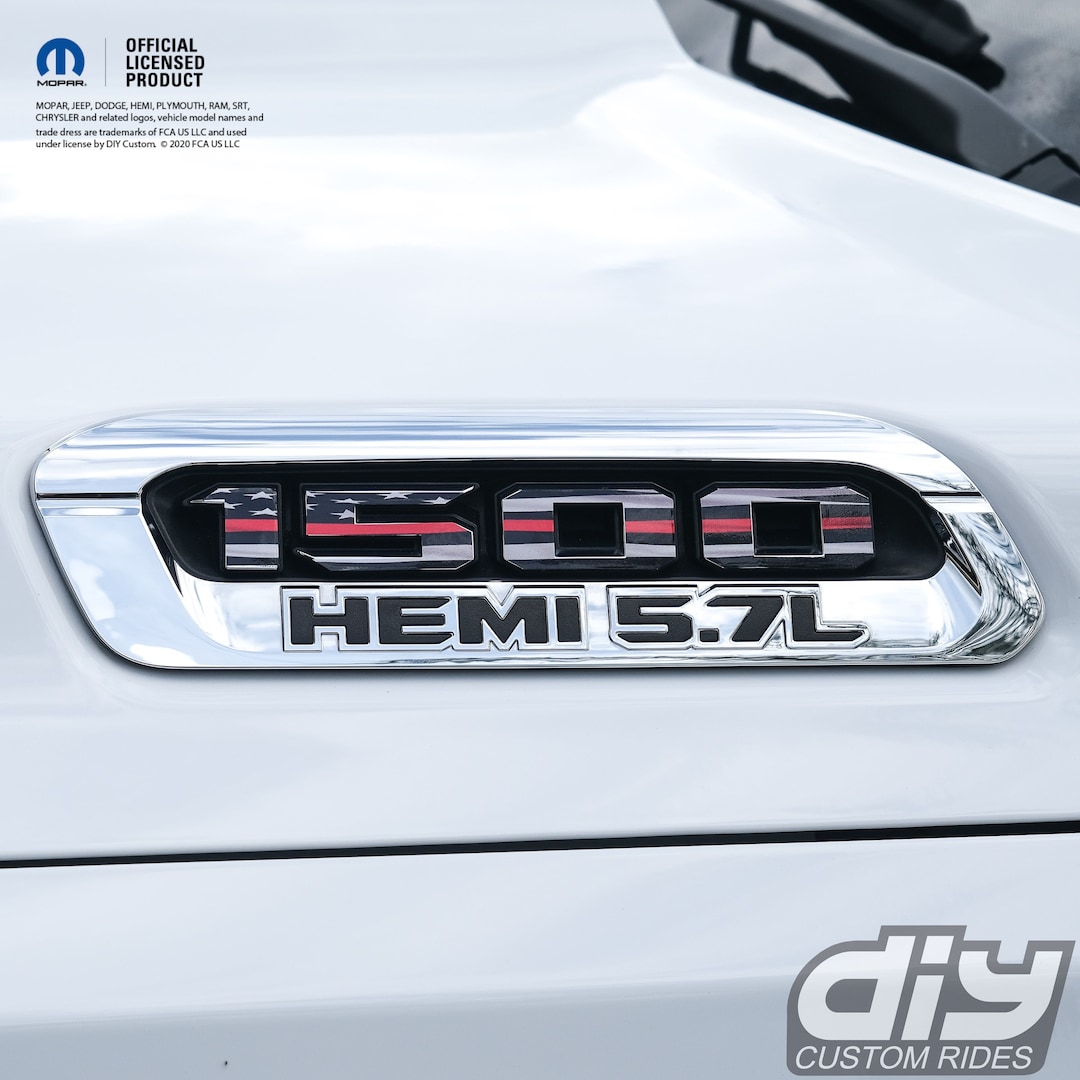 RAM 1500 Hood Emblem Overlay Decals L&R THIN Red Line Flag - Etsy