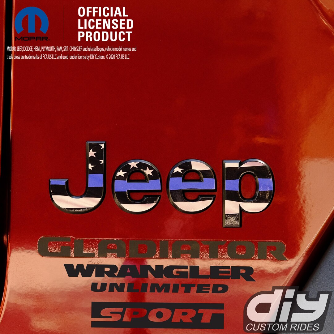 Jeep Wrangler JL Gladiator Fender Emblem Overlay Decals Thin Blue Line ...