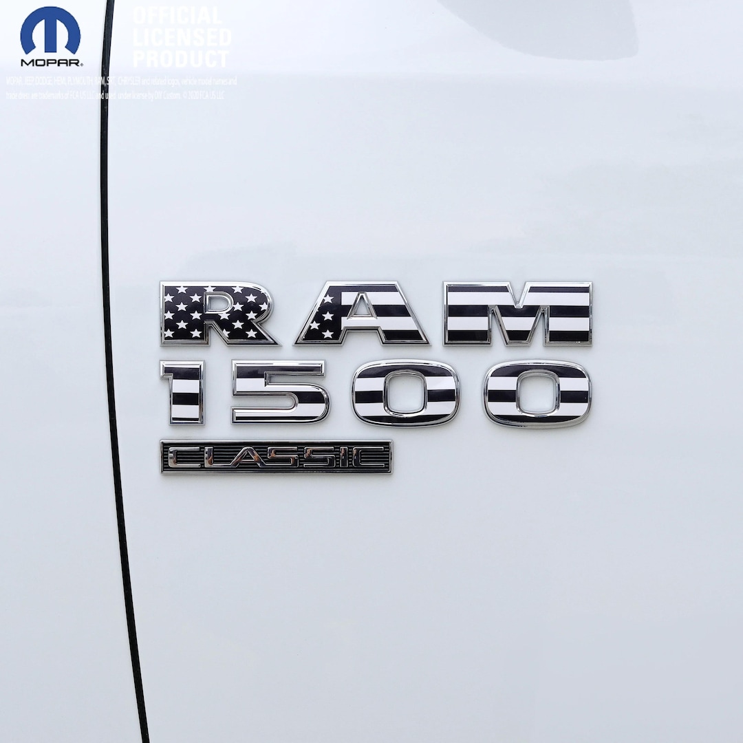RAM Classic 1500 Door Emblem Decals BLACK & WHITE American Flag Fits ...